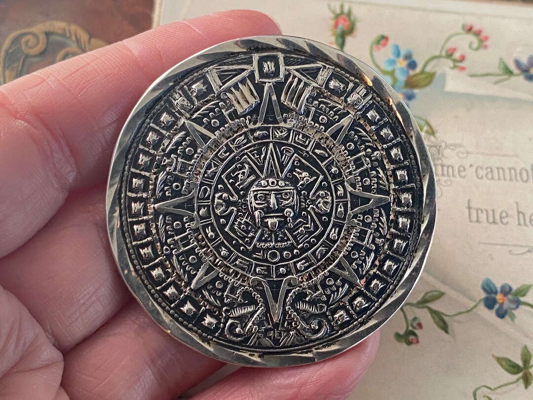 Fabulous Unusual Vintage Mexican Aztec Sun God Calendar Sterling Silver ...