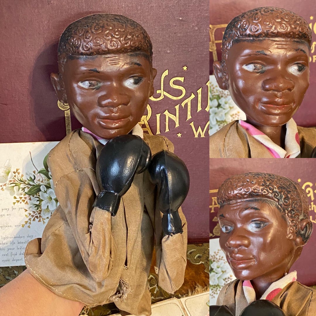 Unusual Vintage Plastic & Cloth Boxer Hand Puppet Moving Boxing /boxer ...