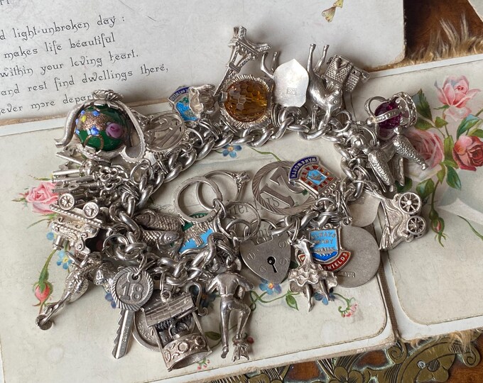 Fantastic Vintage Heavy Loaded Sterling Silver Charm Bracelet With ...