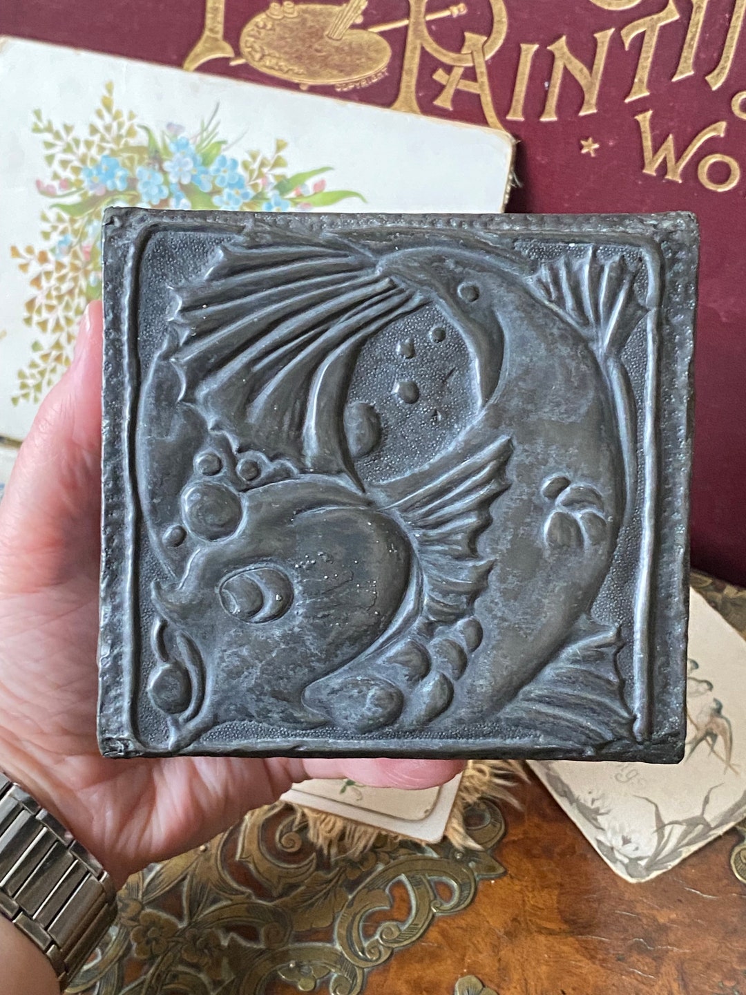 Unusual Antique Victorian /edwardian Arts and Crafts Hammered Embossed ...