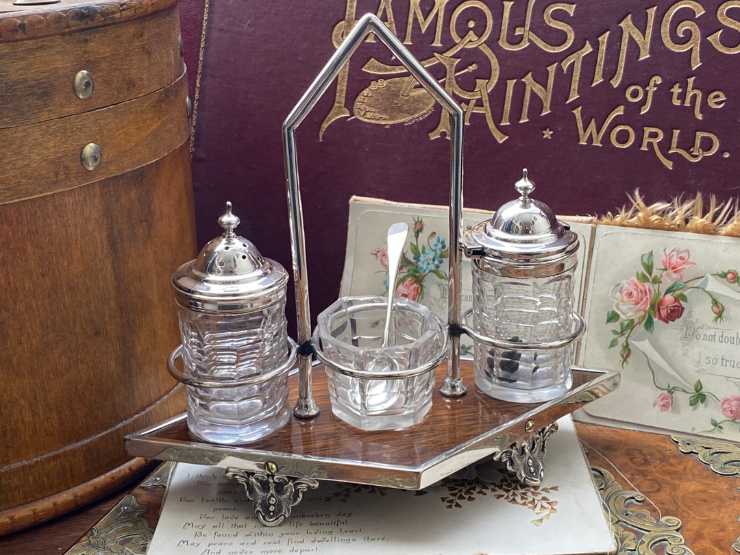Unusual Antique Victorian/edwardian Silver Plated Glass & Wood Portable ...