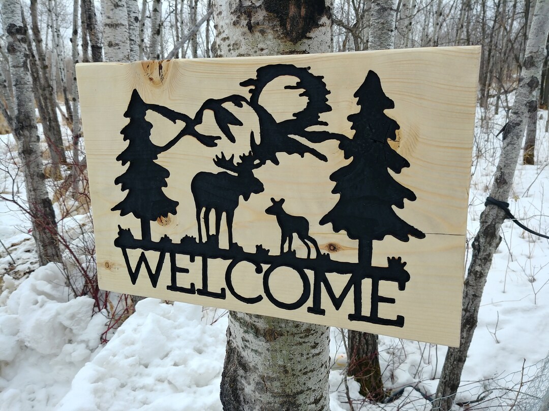 Freehand Router Carved Wood Sign Moose Welcome - Etsy