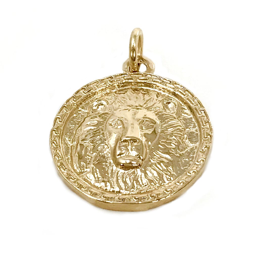 Solid 14K Gold Lion Head Coin Pendant .585 made to - Etsy