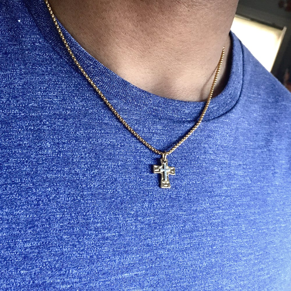Silver Gold Two-tone Cross Necklace Men Religious Cross | Etsy