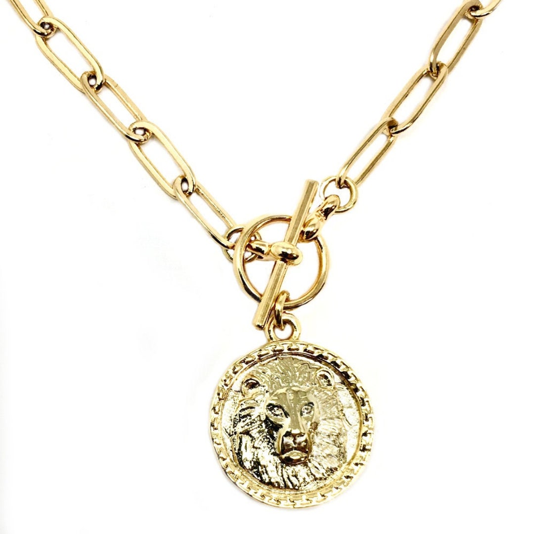 Gold Lion Head Necklace, Leo the Lion Toggle Necklace, Unisex Christian ...