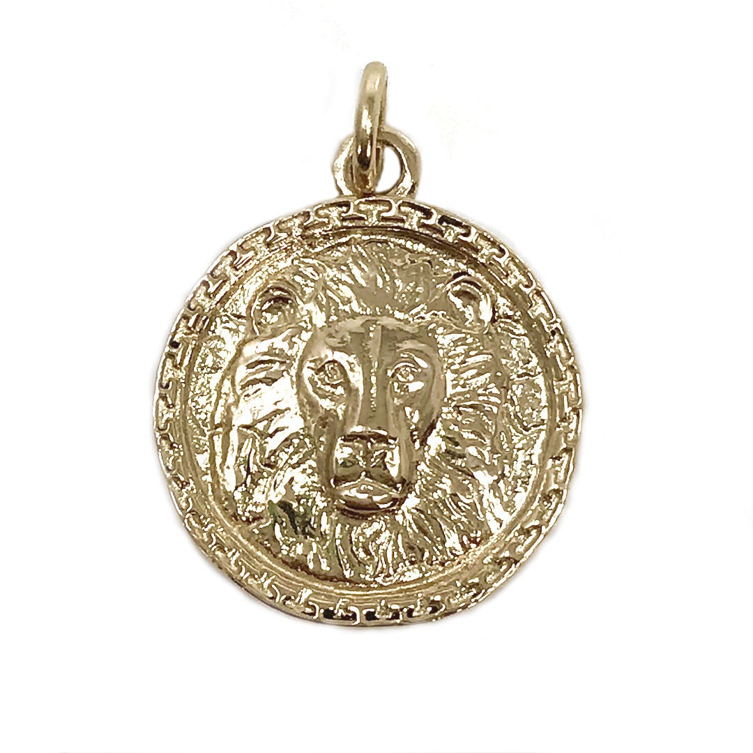 Solid 14K Gold Lion Head Coin Pendant .585 made to - Etsy