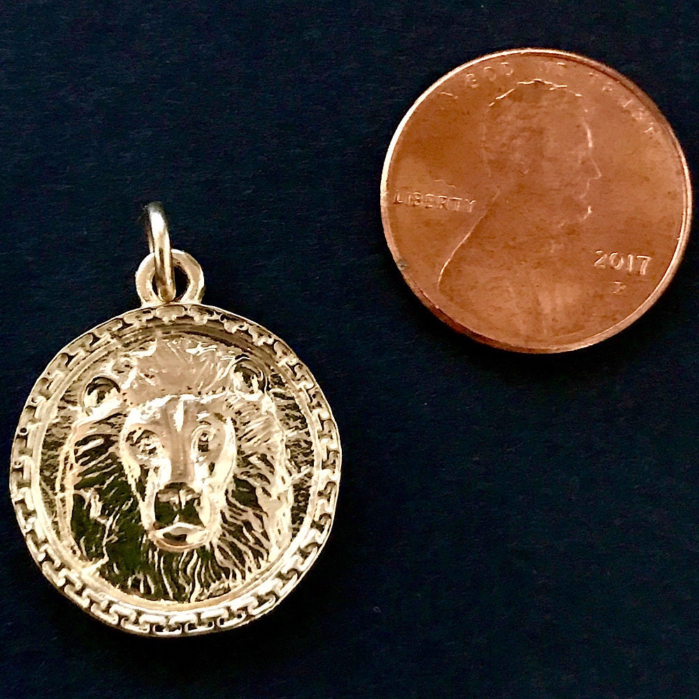 Solid 14K Gold Lion Head Coin Pendant .585 made to - Etsy
