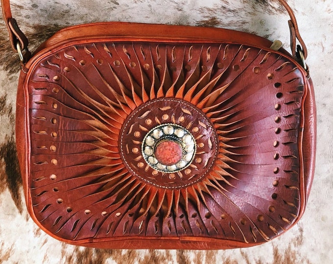 Red Leather Purse / Boho Leather Crossbody / Western Handbag / - Etsy