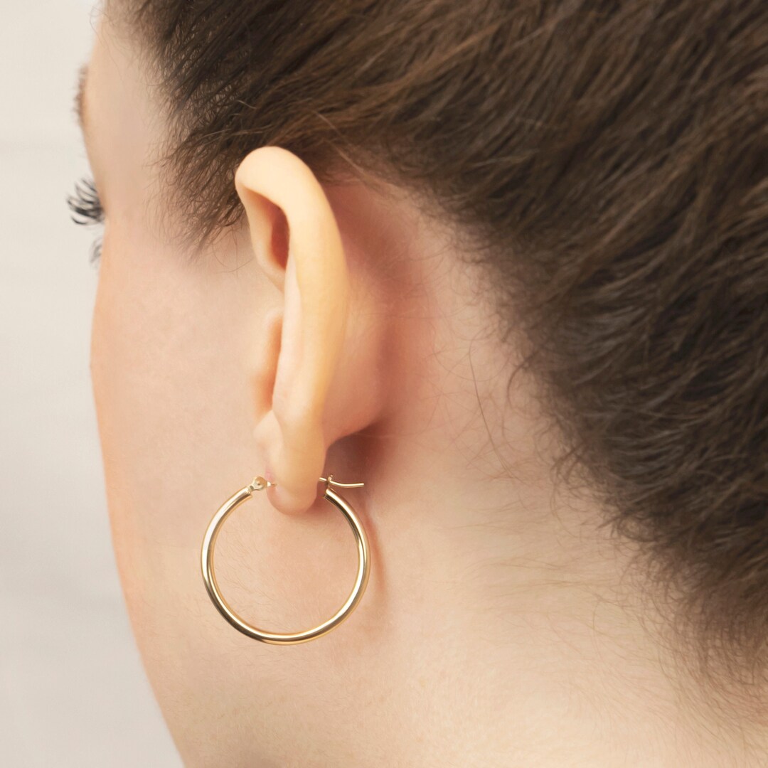 14K Solid Gold Hoop Earrings Sizes 10mm to 65mm 2mm Thickness Classic ...