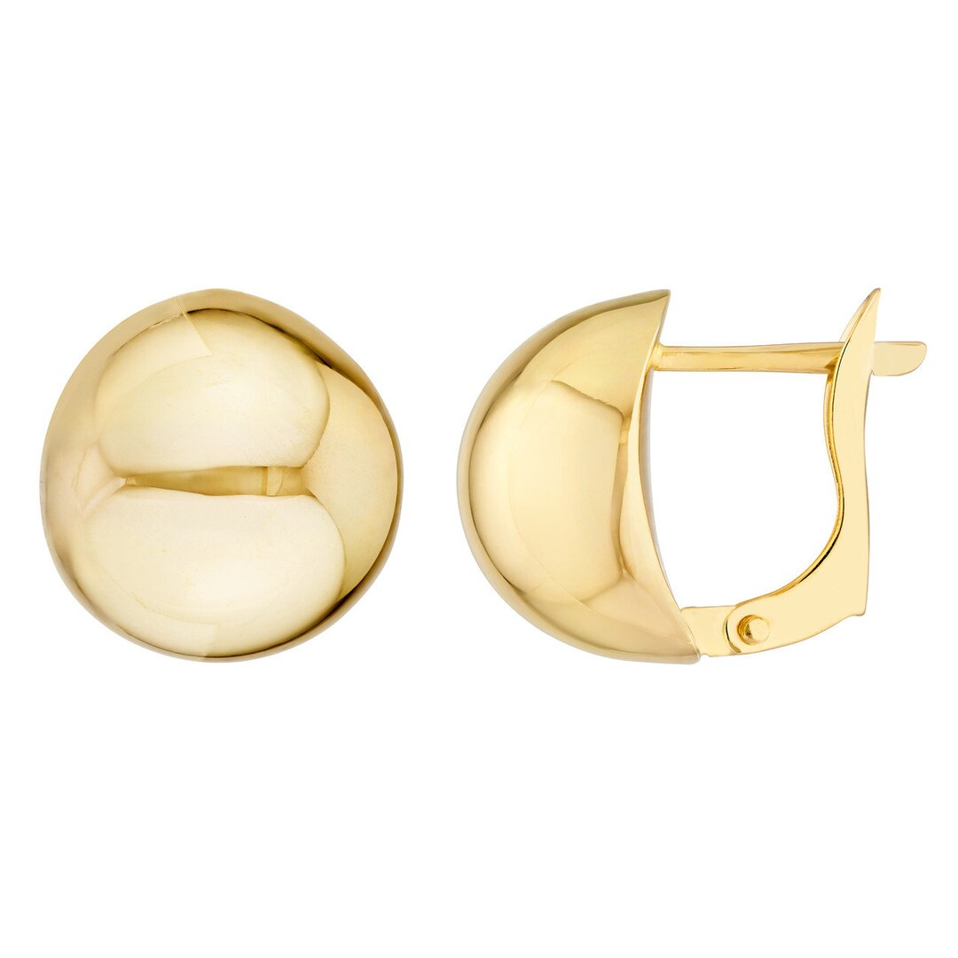 Solid 14K Yellow Gold Round Polished Button Omega Earrings for Women ...