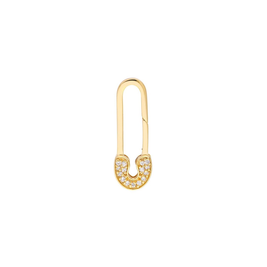 Solid 14K Yellow Gold Diamond Safety Pin Push Lock Pendant - No Chain ...