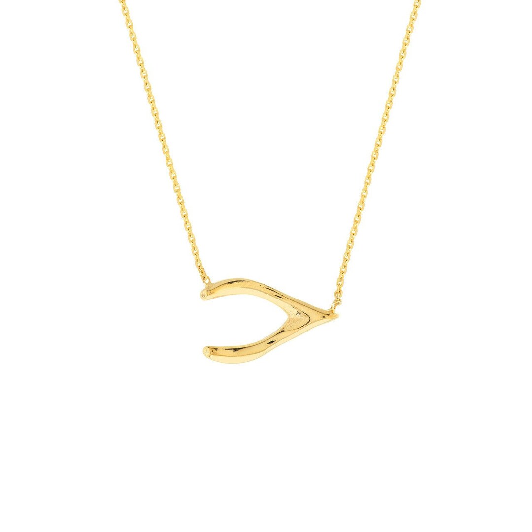 Solid 14K Gold Mini Sideways Wishbone Pendant in Adjustable Necklace ...