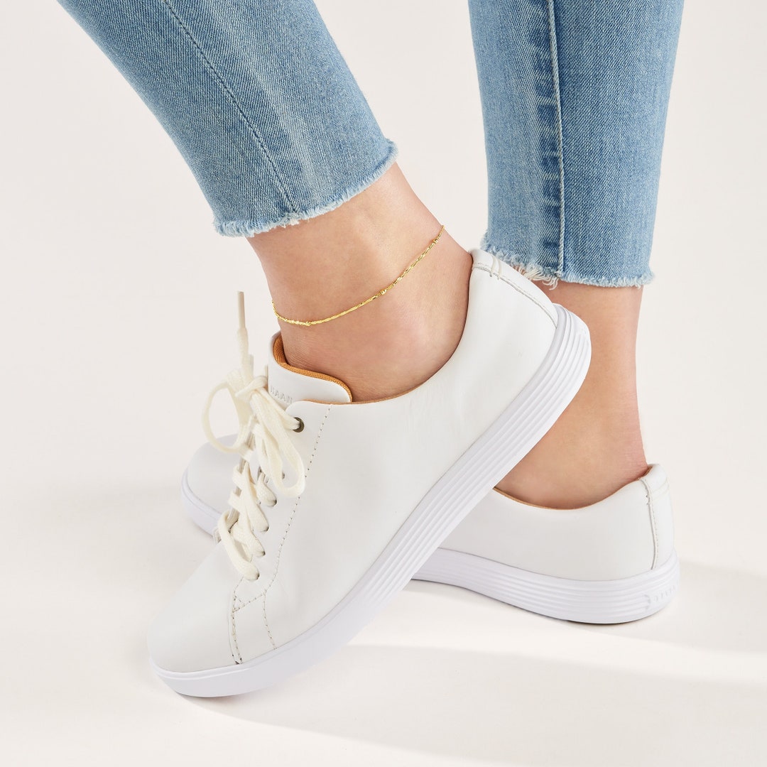 Solid Gold D/C Beads in 1.15mm Axis Chain Anklets - Adjustable 9" to 10", Real 14K, Yellow ...