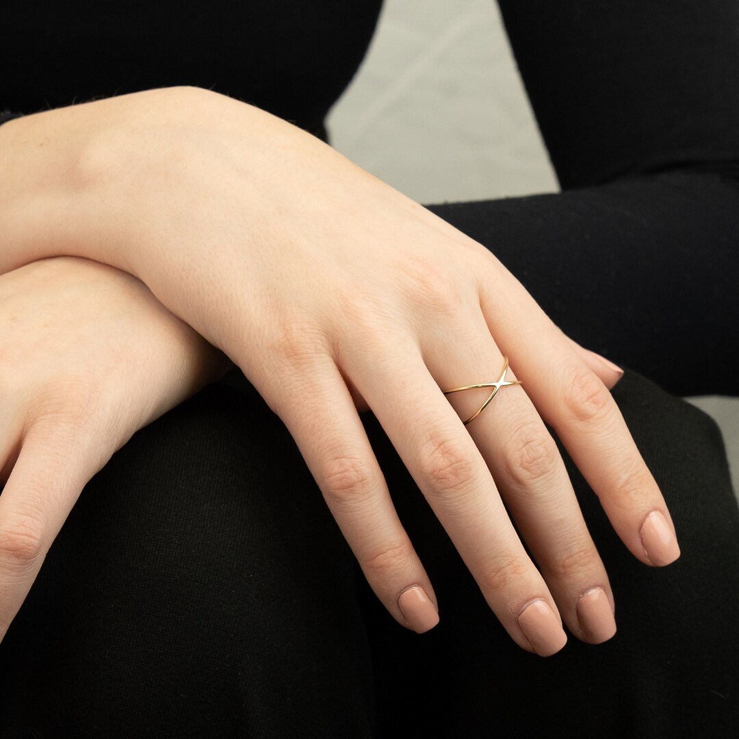 Solid Yellow Gold Criss Cross X Design Rings for Women Size US 6, 7, 8 ...