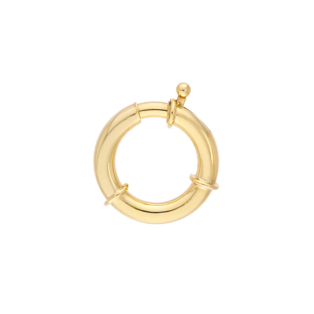 Solid 14K Gold Large Spring Ring Push Lock Pendant - 15.75MM, Chain Not ...