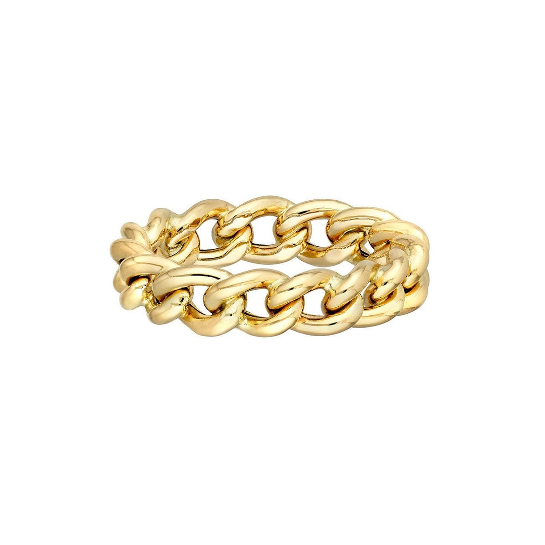 Solid 14K Yellow Gold Concave Open Curb Ring for Women - Ring Size 6, 7 ...