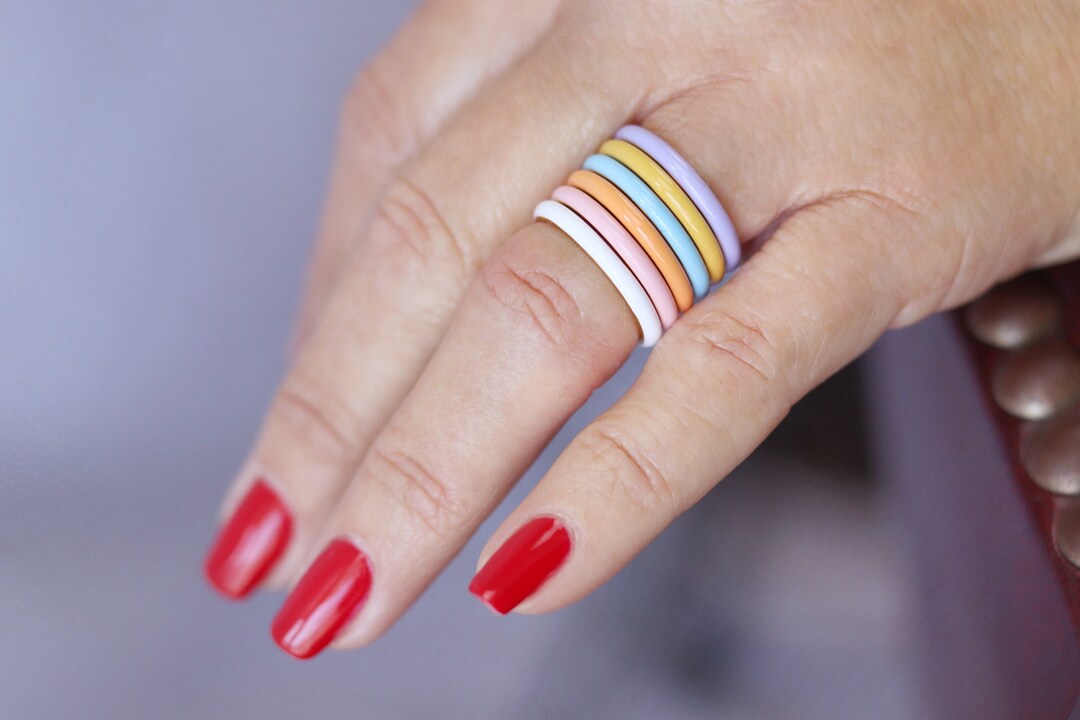 Gold Plated Sterling Silver Enamel Colored Stack Rings - Color Themed ...