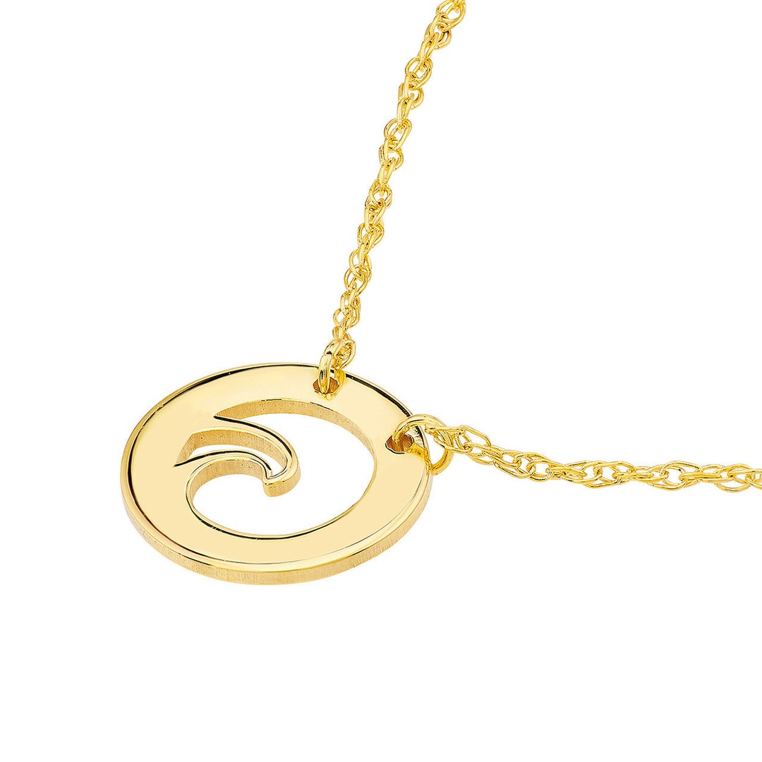 14K Yellow Gold Negative Space Wave Mini Disc Pendant in Adjustable ...
