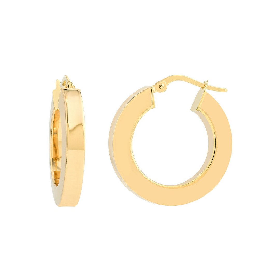 Solid 14K Yellow Gold Round Square Tube Hoop Earrings With Hinge Clasp ...