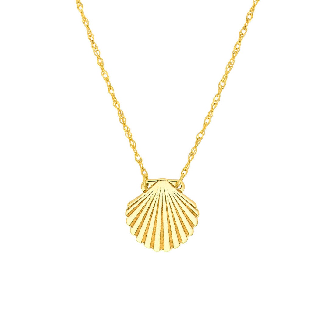 Solid 14K Yellow Gold Seashell Necklace in Spring Ring Clasp for Women ...
