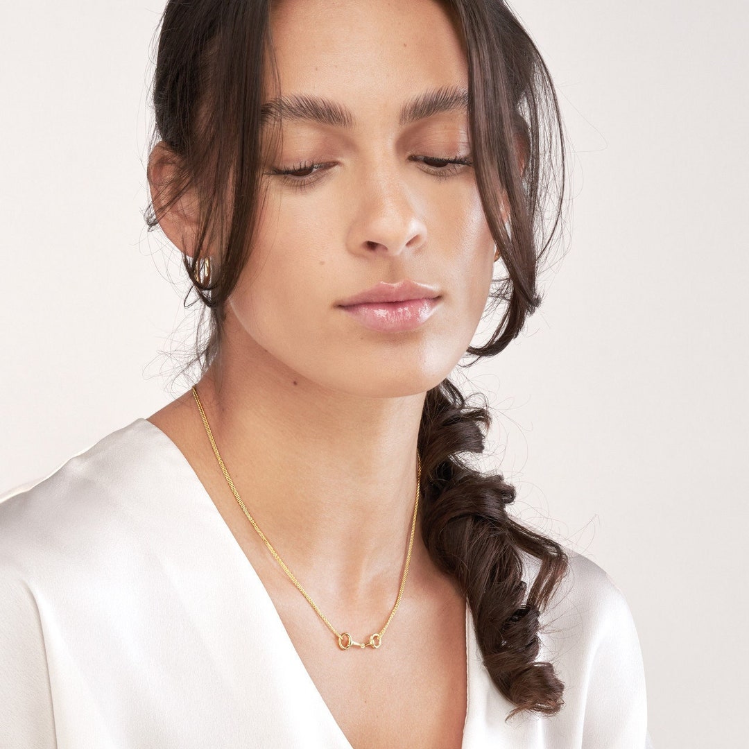 Solid 14K Yellow Gold Double Strand Horse Bit Necklace for Women 18 ...