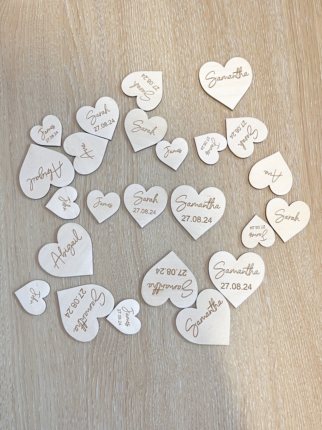 Engraved Wooden Hearts, Table Names, Wedding, Family Tree, Personalised ...