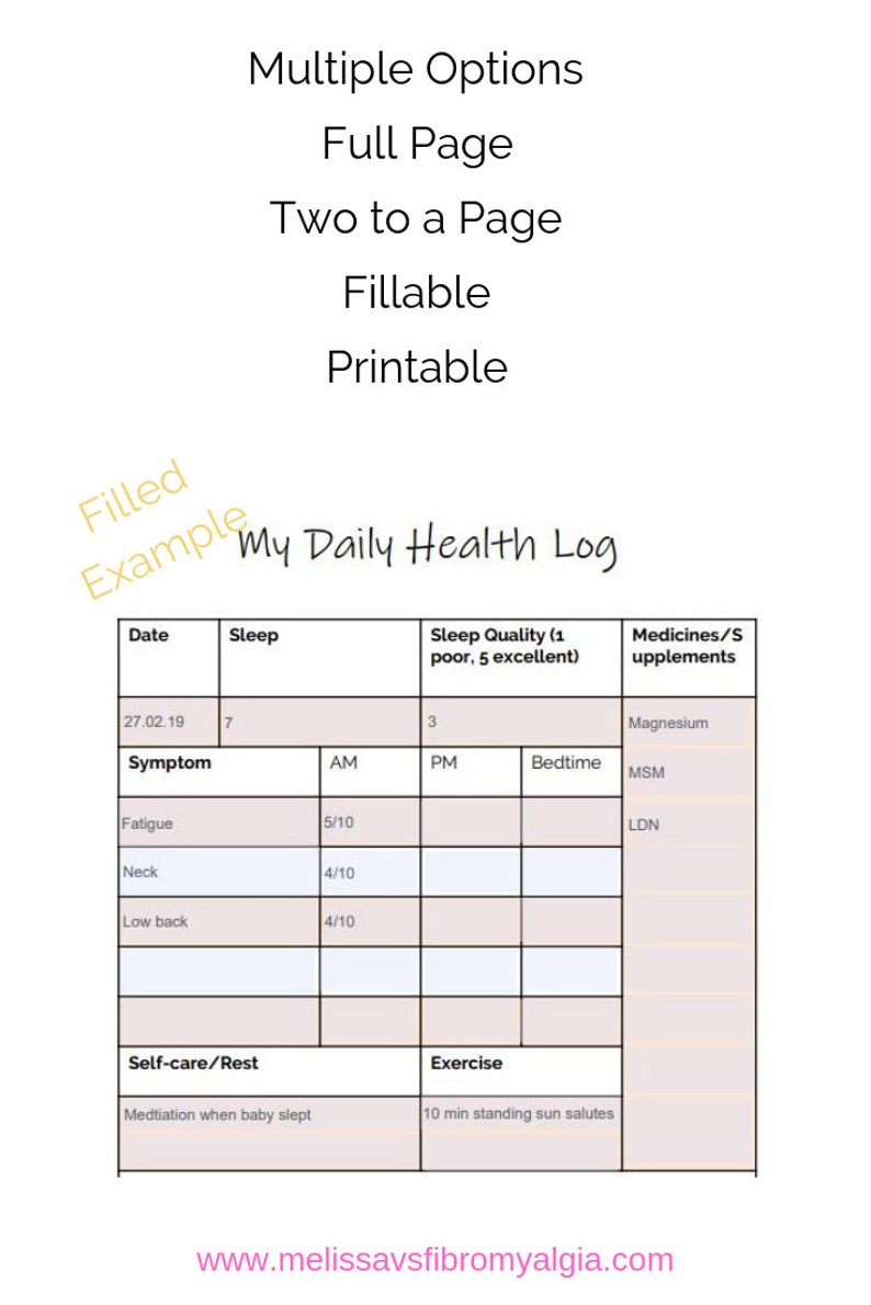 My Daily Health Log Chronic Illness Daily Symptom Tracker | Etsy