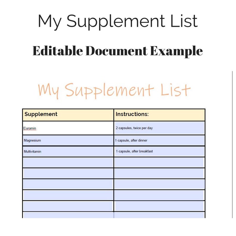 My Supplement List Printable and Editable Supplement Log - Etsy
