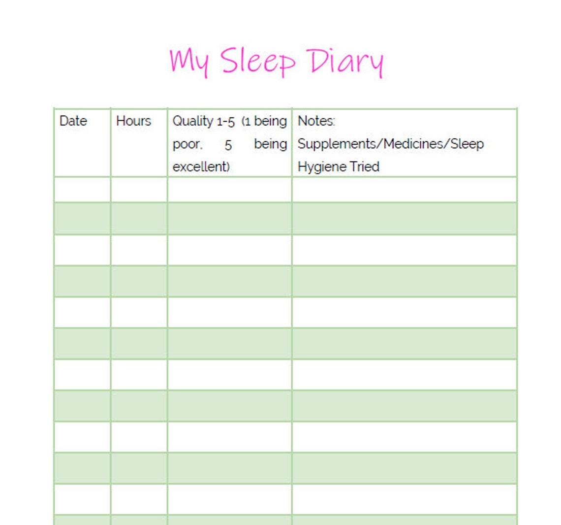 Sleep Diary Sleep Tracker Fibromyalgia Sleep Diary Sleep | Etsy