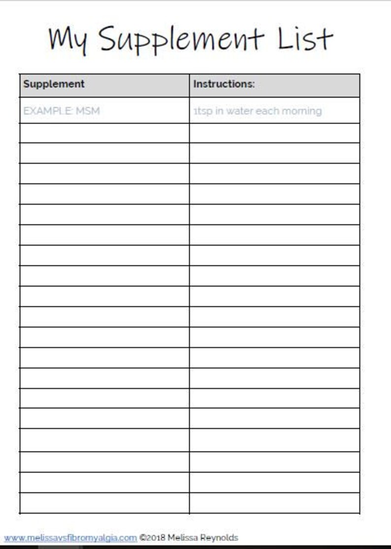 My Supplement List Printable and Editable Supplement Log - Etsy