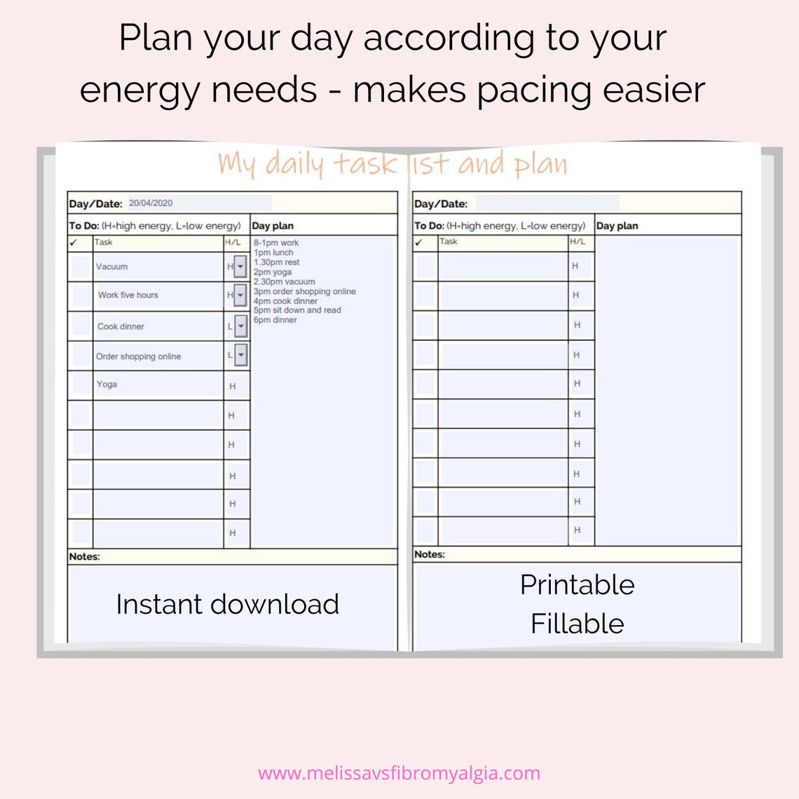 Day Planner for Chronic Pain and Fatigue Using Pacing Principles ...