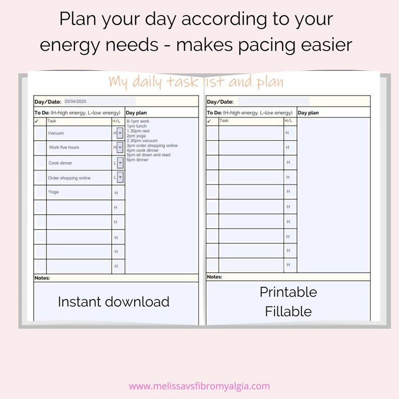 Day Planner for Chronic Pain and Fatigue Using Pacing - Etsy