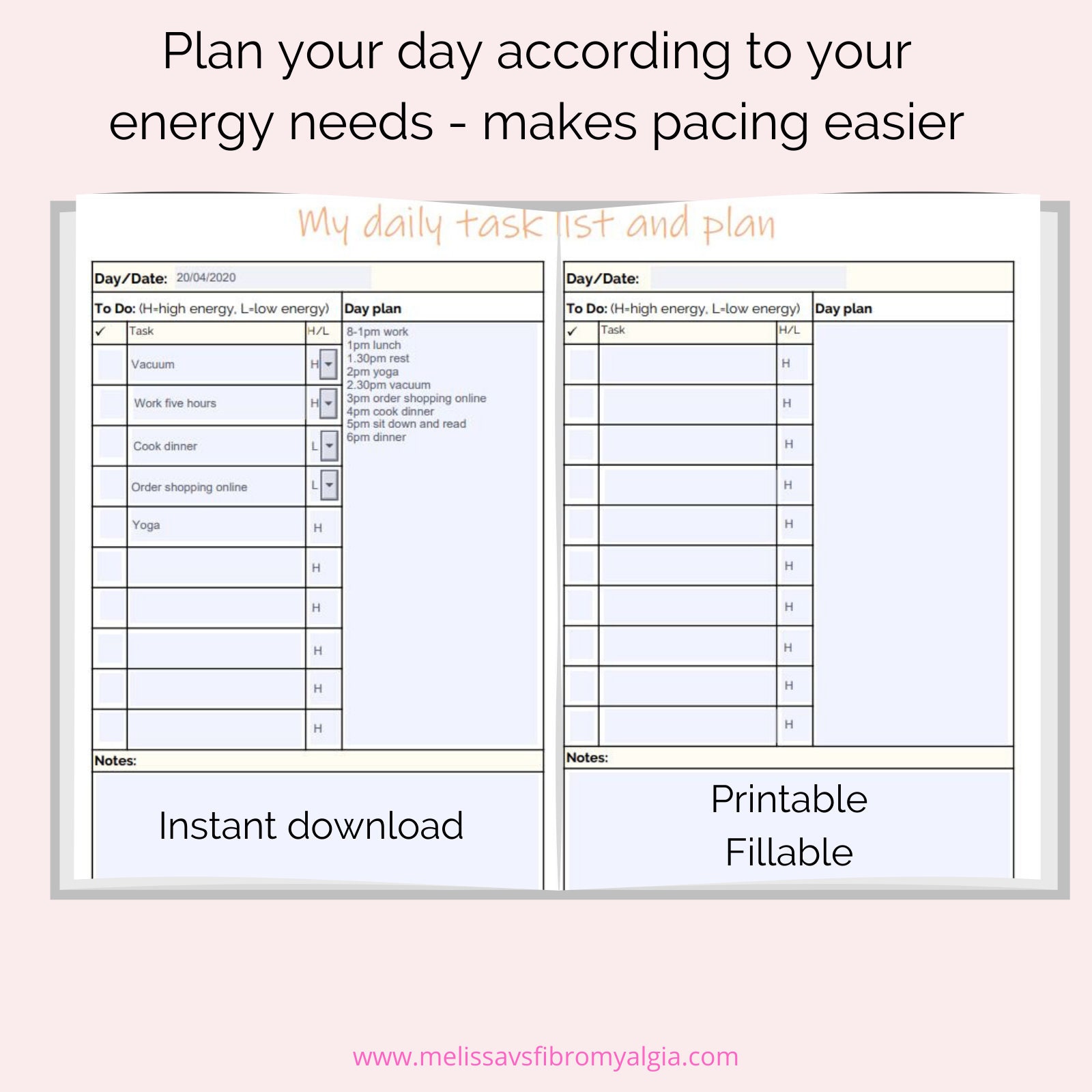 Day Planner for Chronic Pain and Fatigue Using Pacing Principles ...
