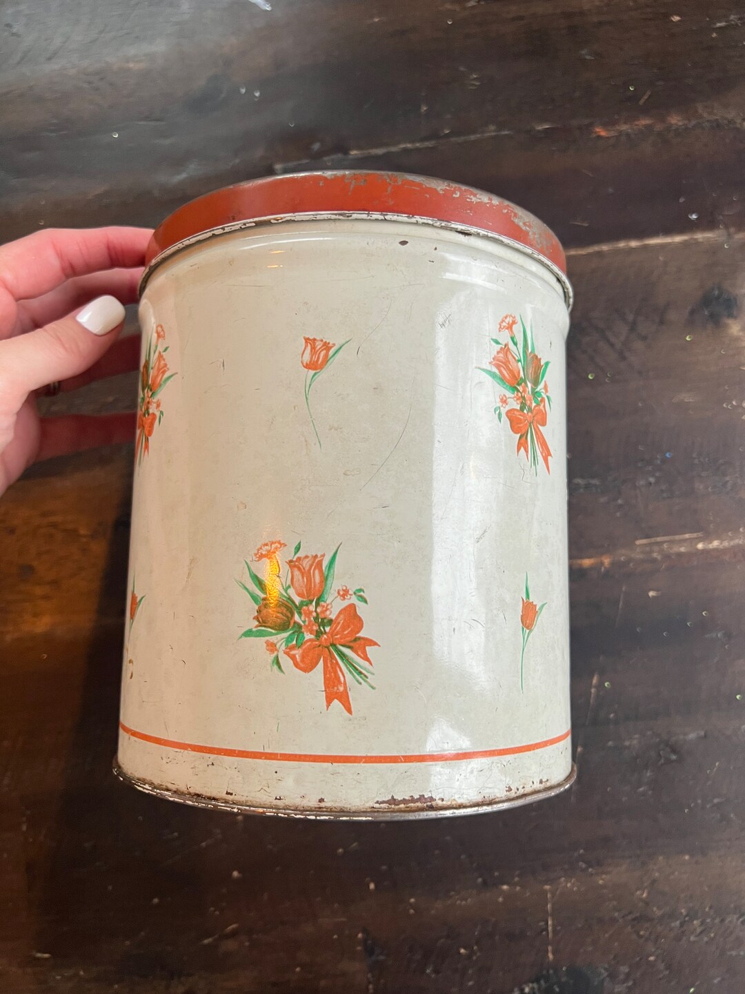 Lovely Vintage Tin | Large Tin Canister - Etsy