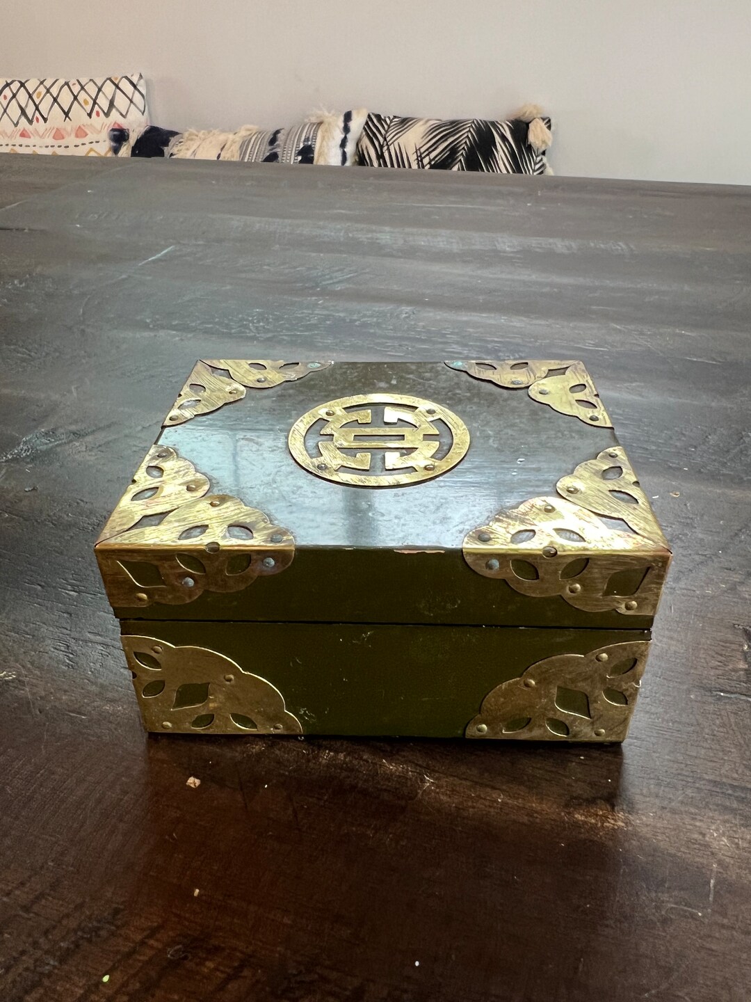 Vintage Jewelry Box With Brass Detail | Storage Box - Etsy