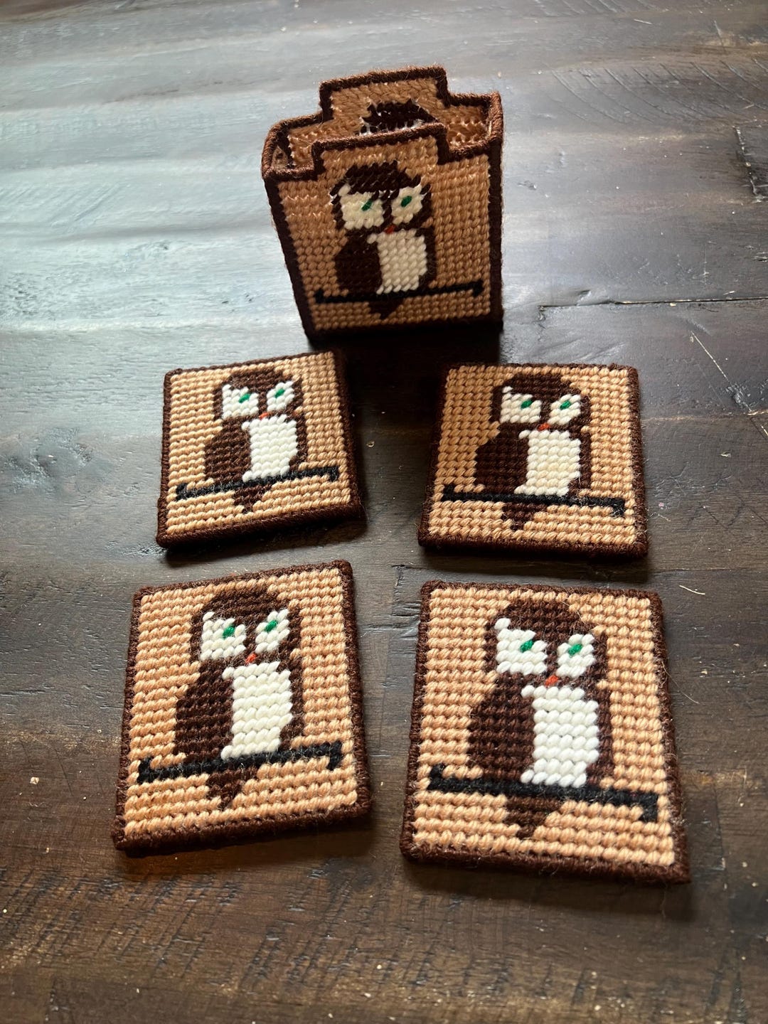Adorable Set of 4 Vintage Coasters | Plastic Mesh and Yarn Coasters ...
