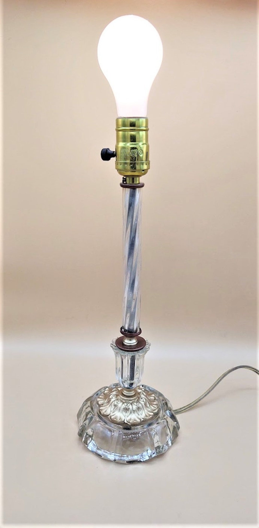 Vintage Art Deco Tall and Thin-profiled Table Lamp Glass Base and Body ...