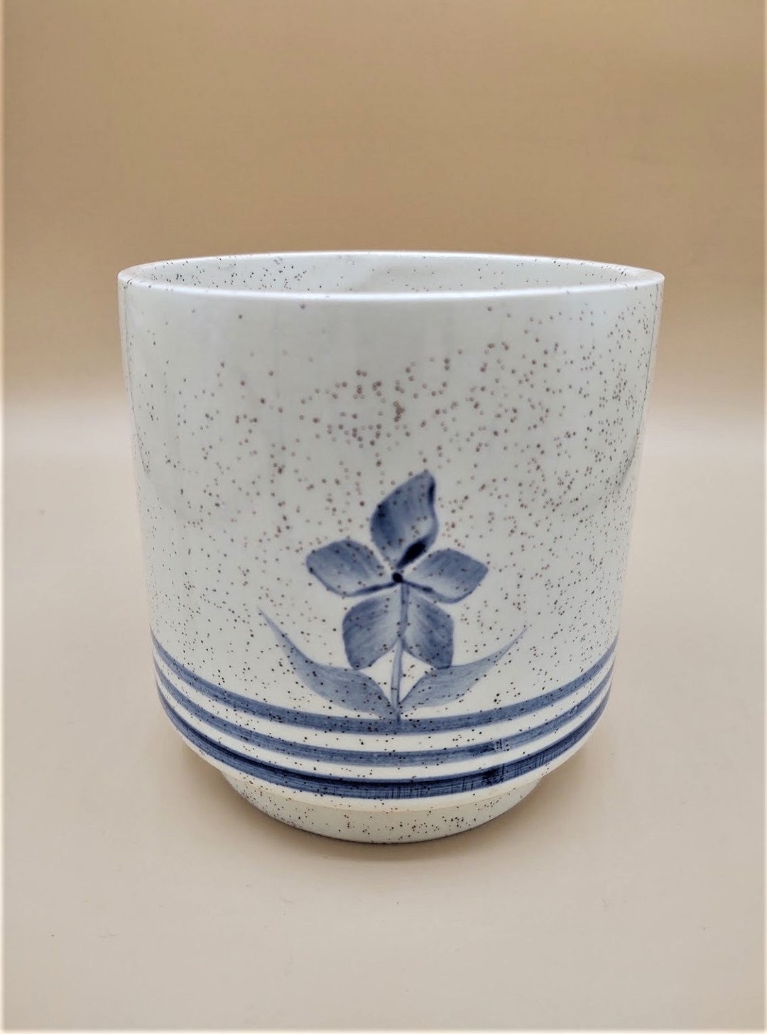 Vintage MCM Cookson Pottery Planter/vase - White W/blue Stripes a ...