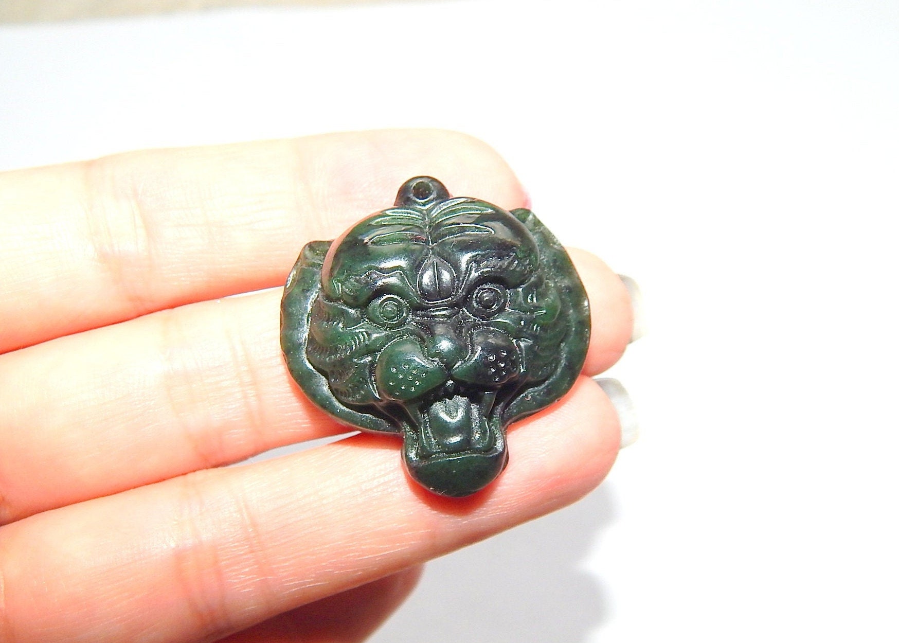 Natural Black Green Jade Hand Carved of Tiger Pendant Jewelry - Etsy