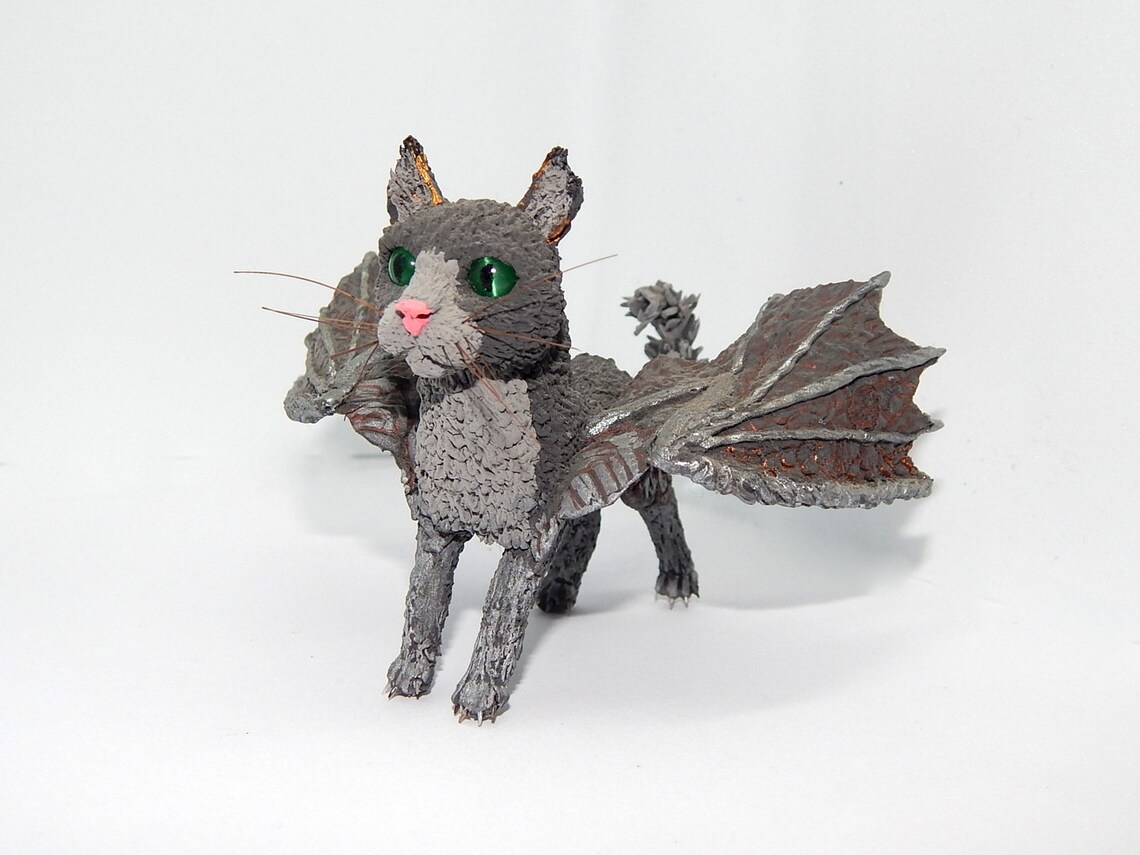 Cat Dragon Figurine Sculpture Cat With Wings Figure Fantasy - Etsy