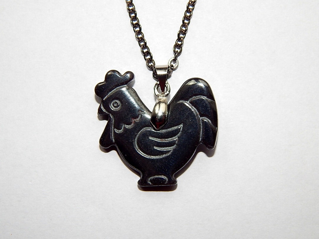 Hematite Rooster Pendant, Rooster Necklace, Rooster Jewelry, Rooster ...