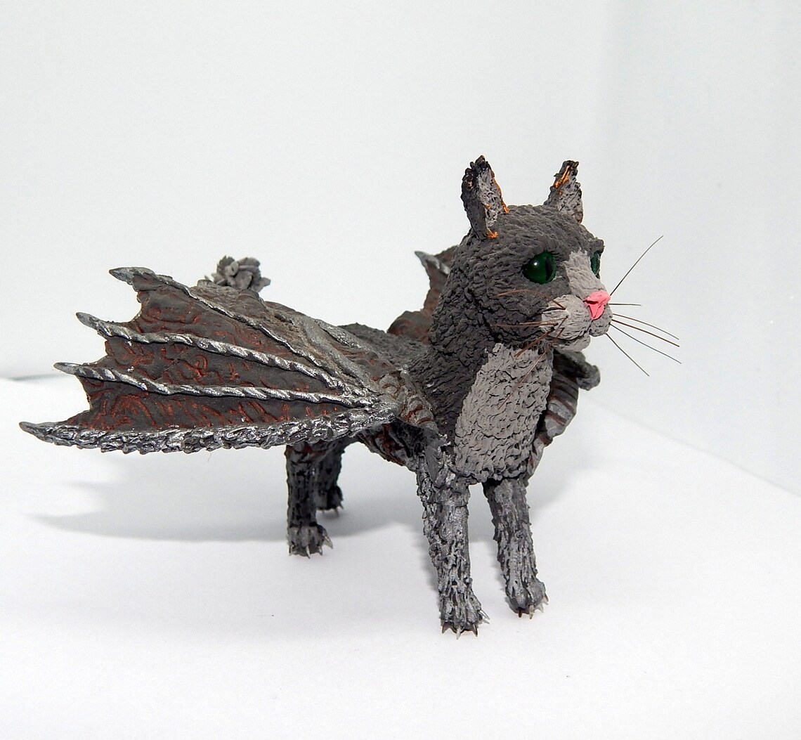Cat Dragon Figurine Sculpture Cat With Wings Figure Fantasy - Etsy