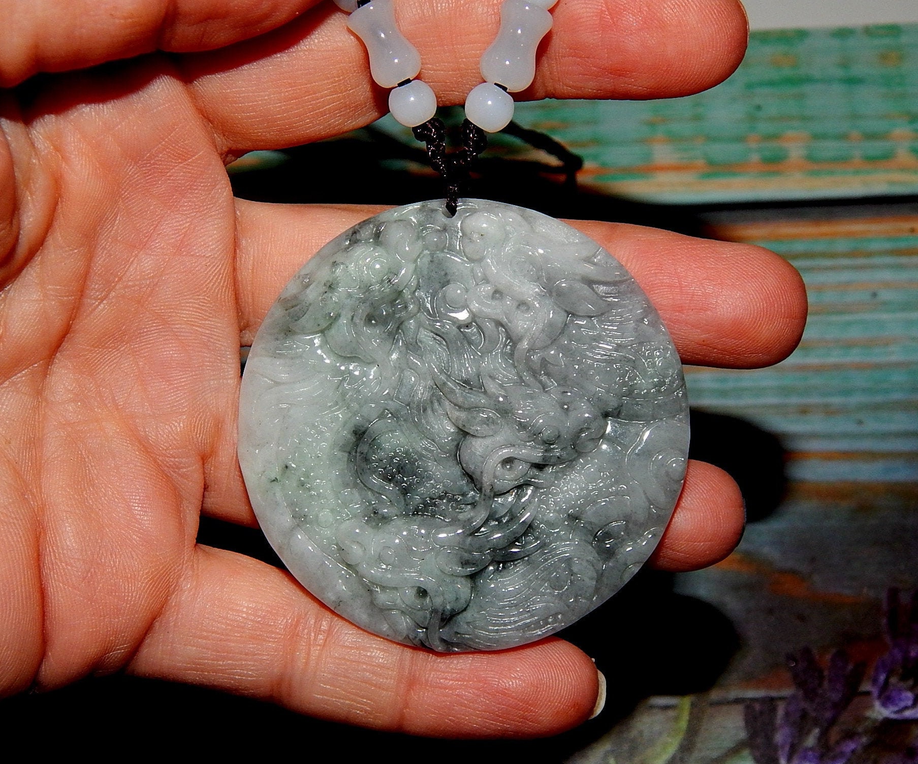 Light Green Smoke Purple A Jade Jadeite 9 Dragon Pendant - Etsy