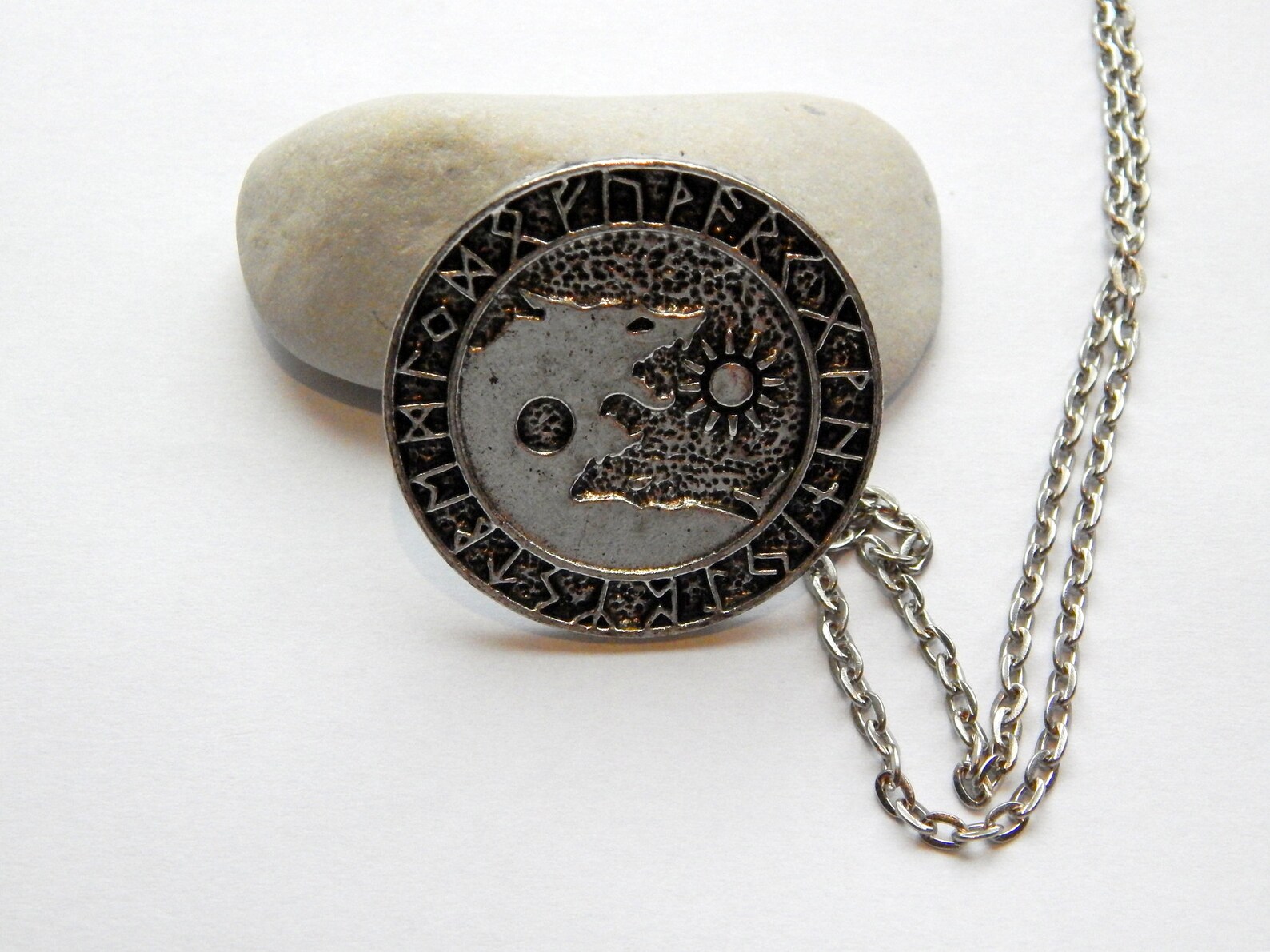 Viking Wolf Necklace Pendant With Runes Celtic Wolf Pendant - Etsy