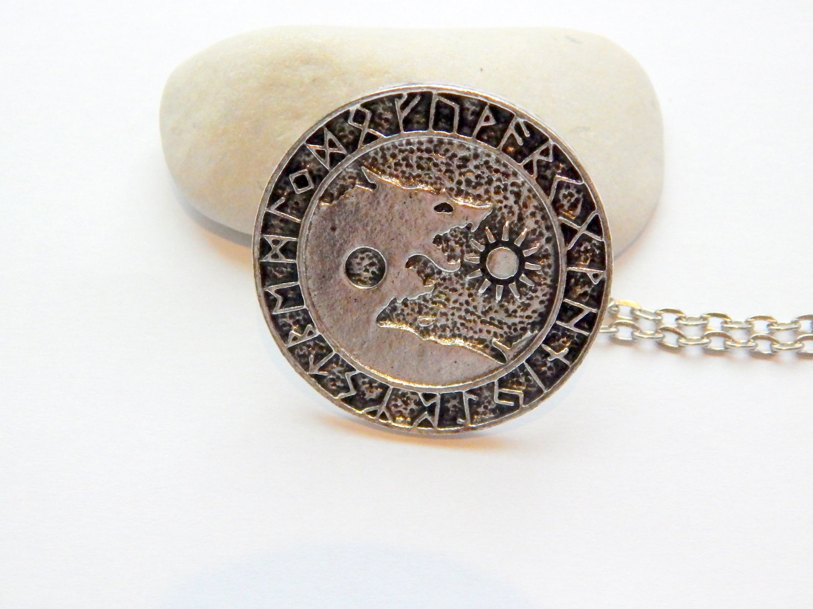 Viking Wolf Necklace Pendant With Runes Celtic Wolf Pendant - Etsy