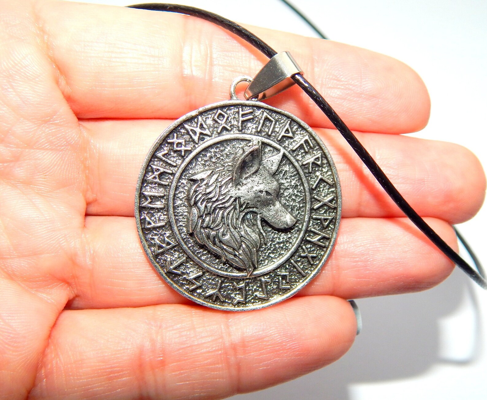 Viking Wolf Necklace Pendant With Runes Celtic Wolf Pendant - Etsy