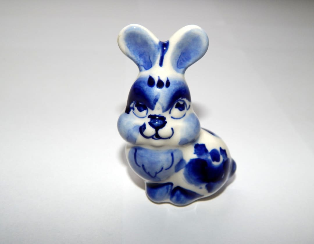 Ceramic Rabbit Figurine, Rabbit Sculpture Home Decor, Gzhel Figurine ...