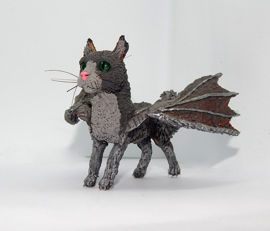 Cat Dragon Figurine Sculpture, Cat With Wings Figure, Fantasy Animal ...