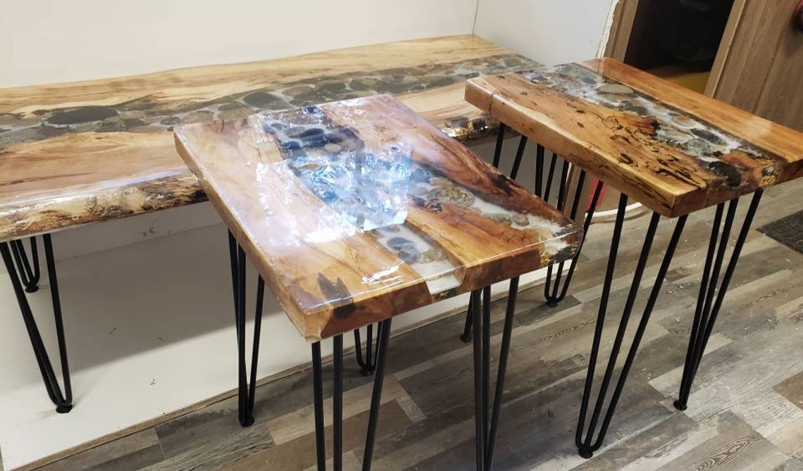 RIVER ROCK TABLE Set (3) - Etsy