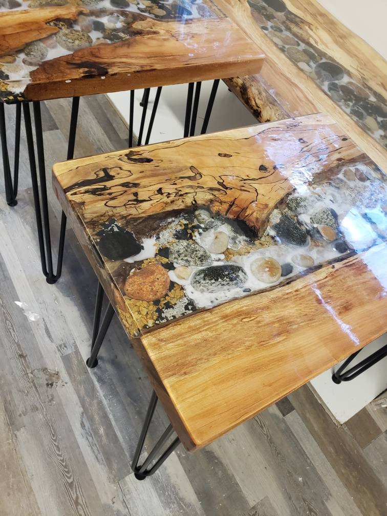RIVER ROCK TABLE Set (3) - Etsy